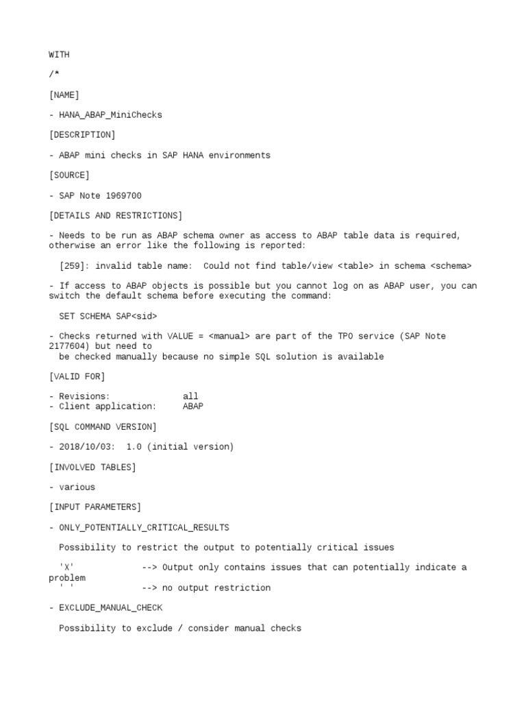HANA ABAP MiniChecks | PDF | Computer Data | Software