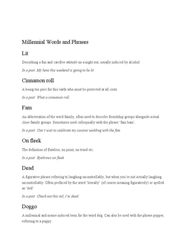 Millennial Slang Explained | PDF