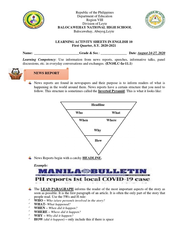 Learning Activity Sheets in English 10 | PDF | News | Communication