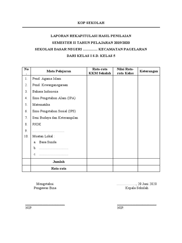 Format Rekap Nilai Sekolah | PDF