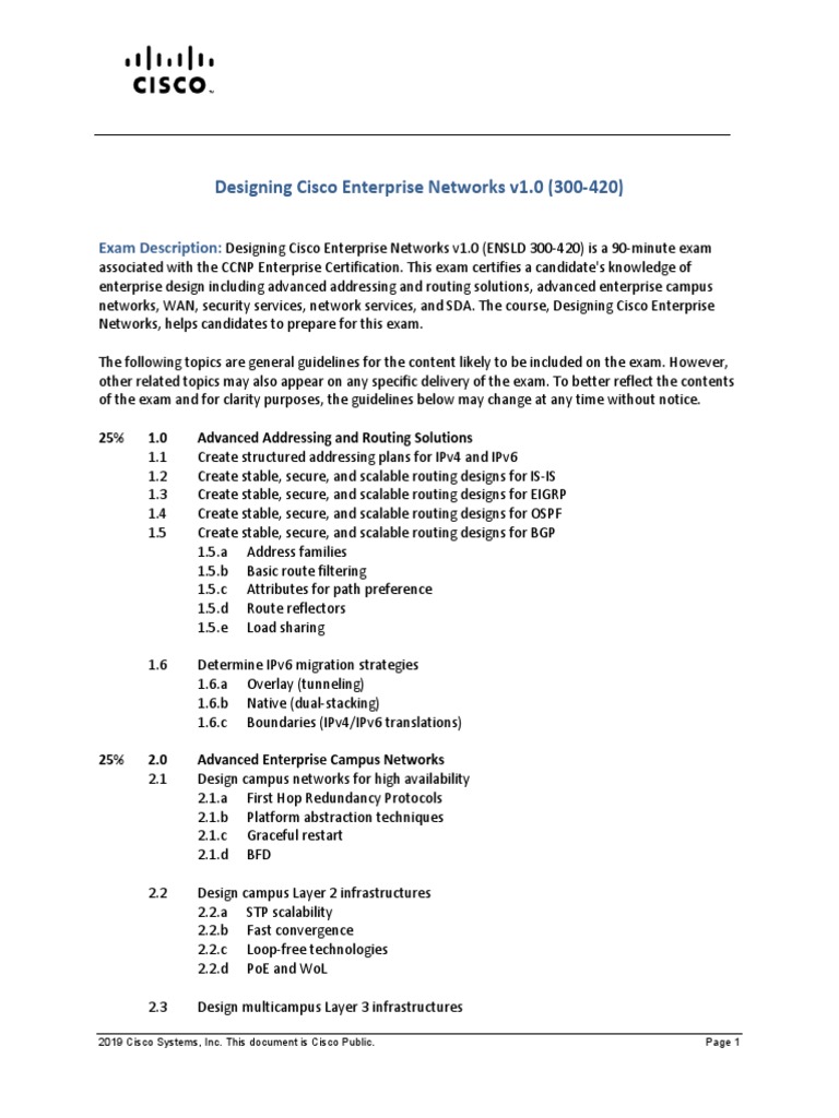 CCNP Concentration ENSLD 300 420 Designing Cisco Enterprise Networks v1 ...