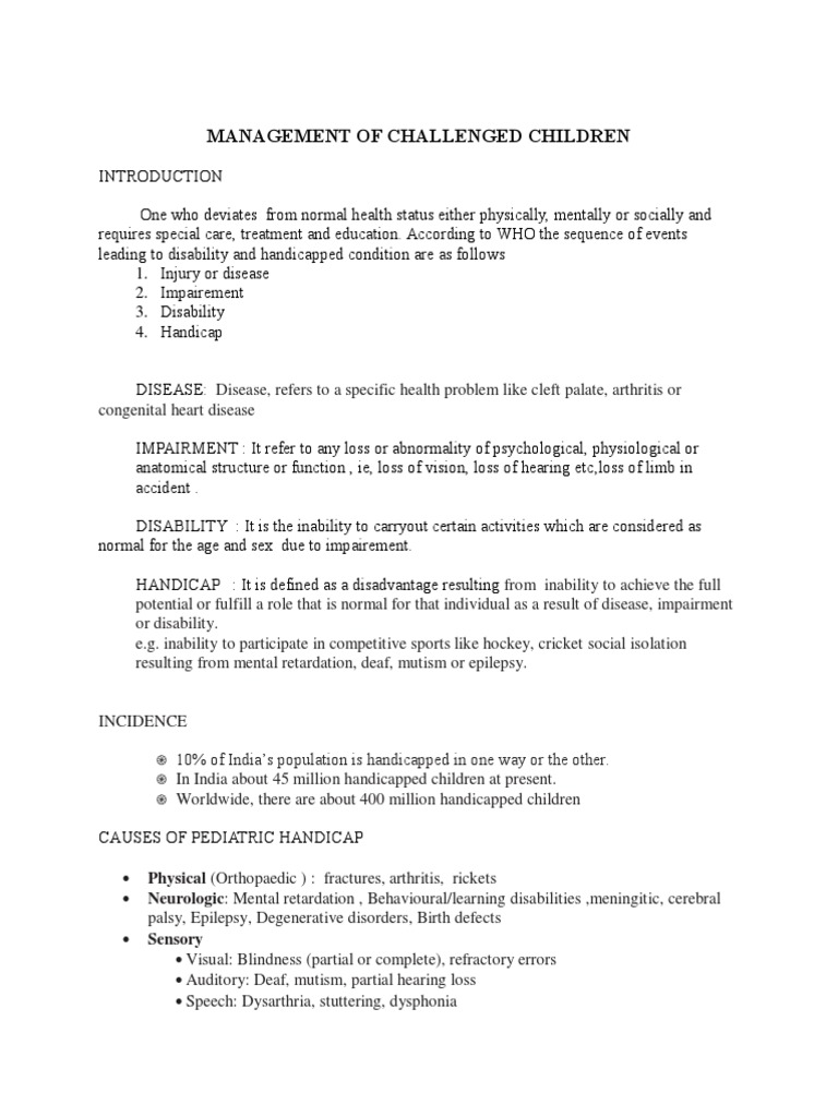 Management of Challenged Children | PDF | Child Neglect | Disability