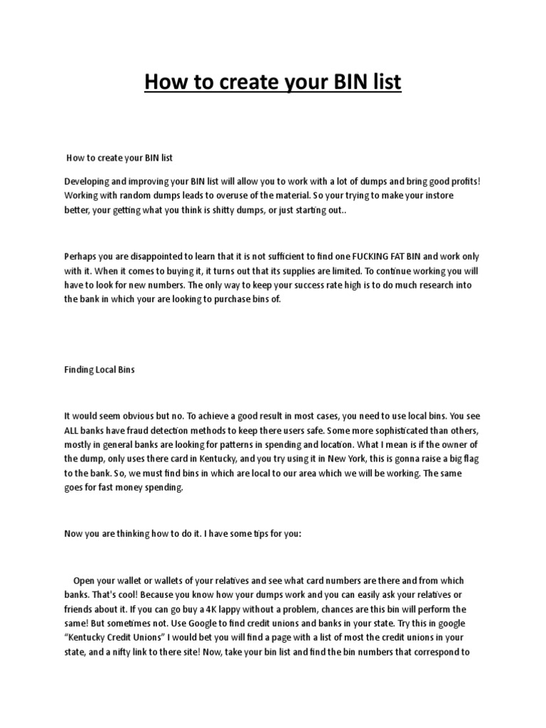 How To Create Your BIN List | PDF | Business