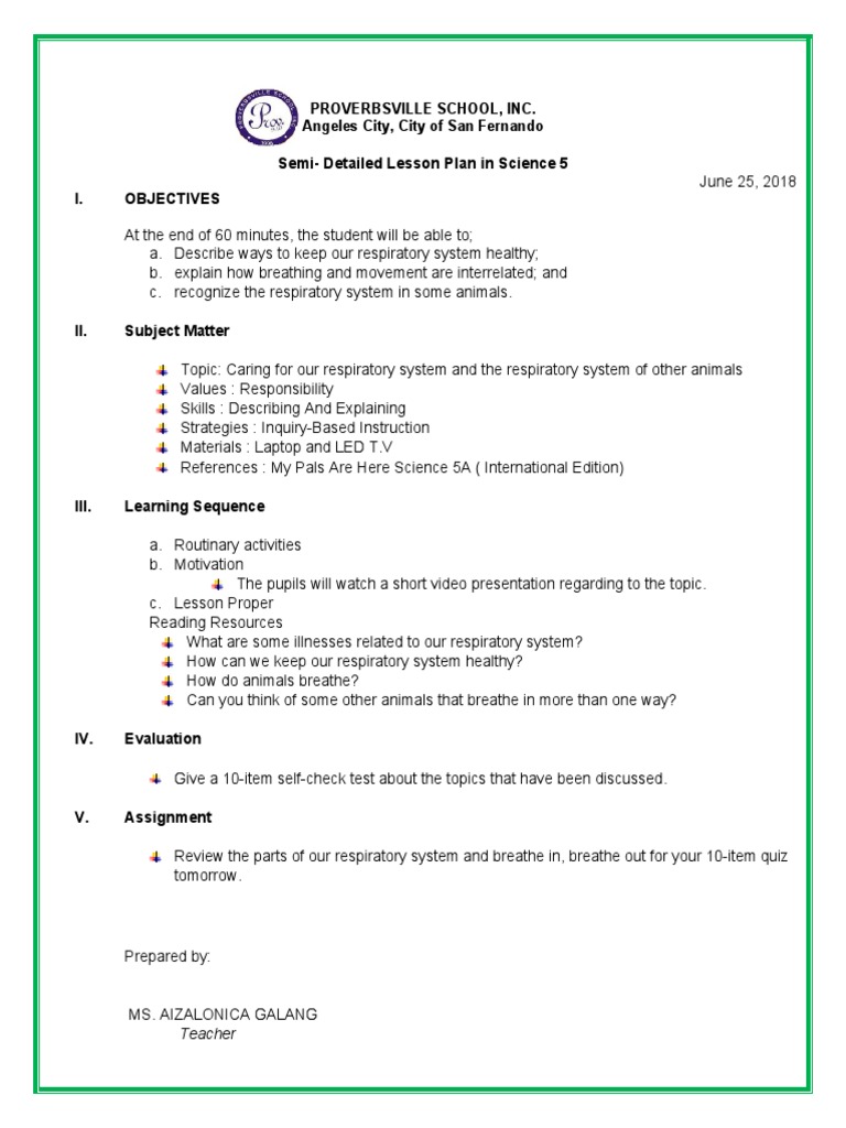 Semi-Detailed Lesson Plan in Science 5 I. Objectives: Proverbsville ...