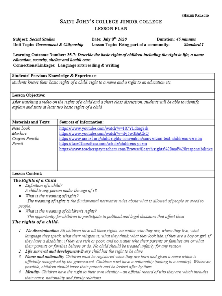 Children's Rights Lesson Plan | PDF | Rights | Children's Rights