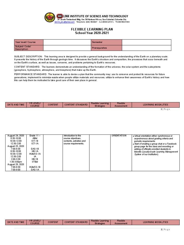 Institute of Science and Technology: Flexible Learning Plan School Year 2020-2021 | PDF ...