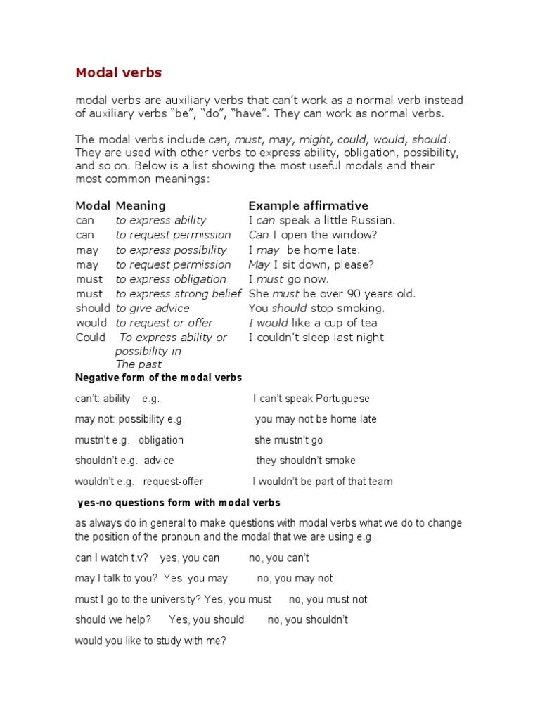 Understanding Modal Verbs and Their Uses | PDF
