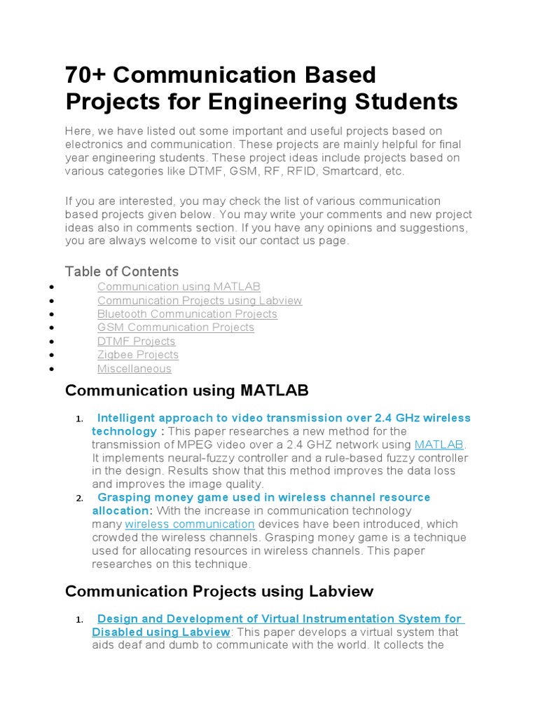 70+ Communication Based Projects For Engineering Students | PDF ...