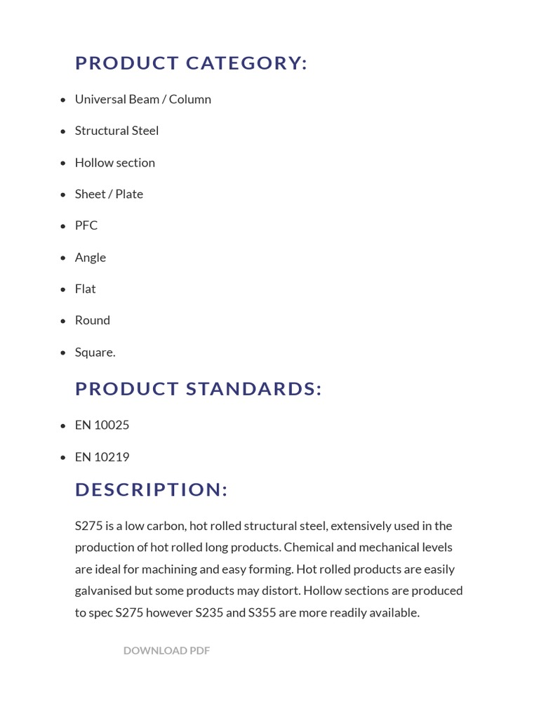 S275 Structural Steel Specifications | PDF