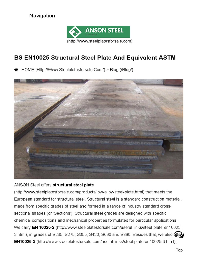 BS EN10025 Structural Steel Plate and Equivalent ASTM: Navigation | PDF ...
