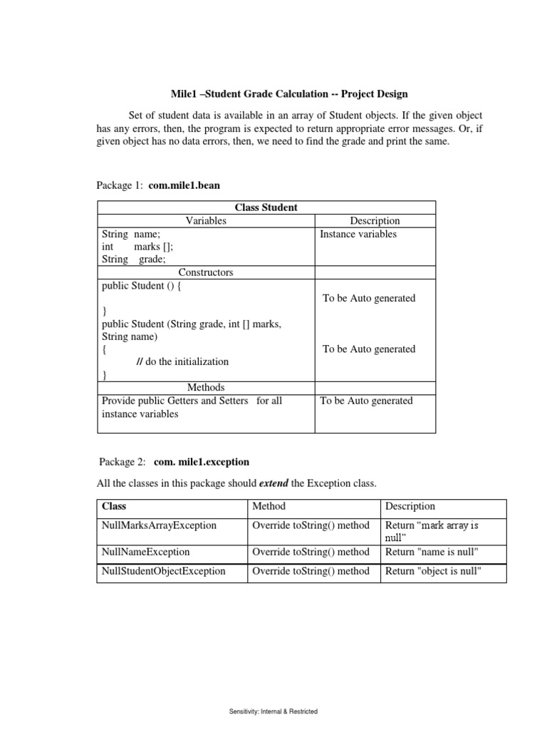 Mile1 - Student Grade Calculation - Project Design: Sensitivity: Internal & Restricted | PDF ...