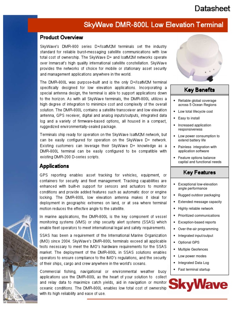 SkyWave DMR-800L Datasheet | Download Free PDF | Global Positioning System | Ships
