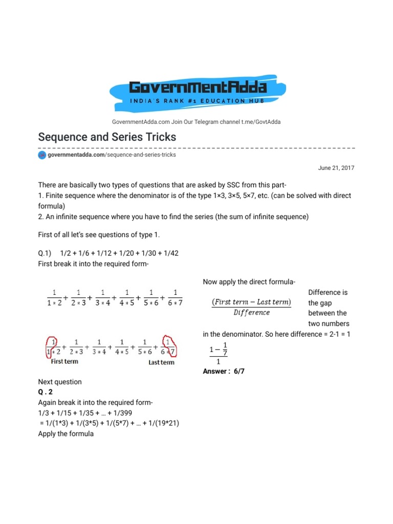 Tricksequence and Series Tricks - GovernmentAdda | PDF | Mean ...