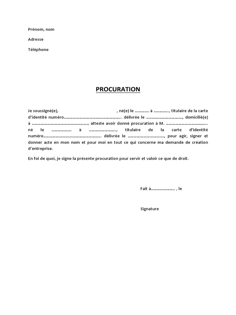 Modèle de Procuration pour Création d'Entreprise | PDF