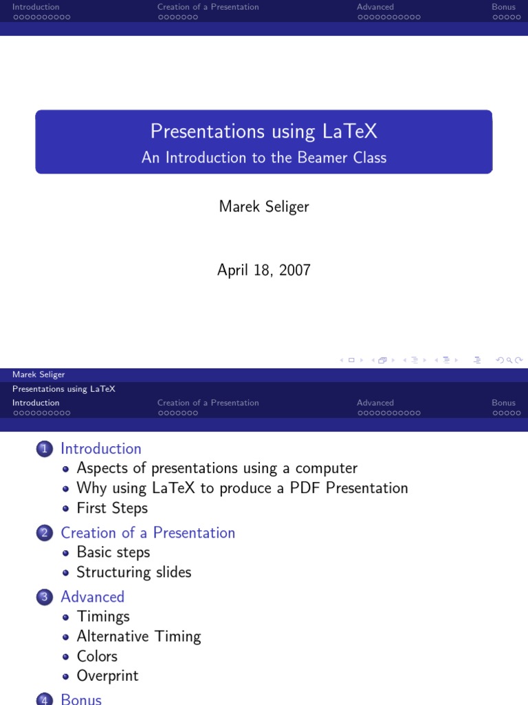 Presentations Using Latex An Introduction To The Beamer Class Pdf