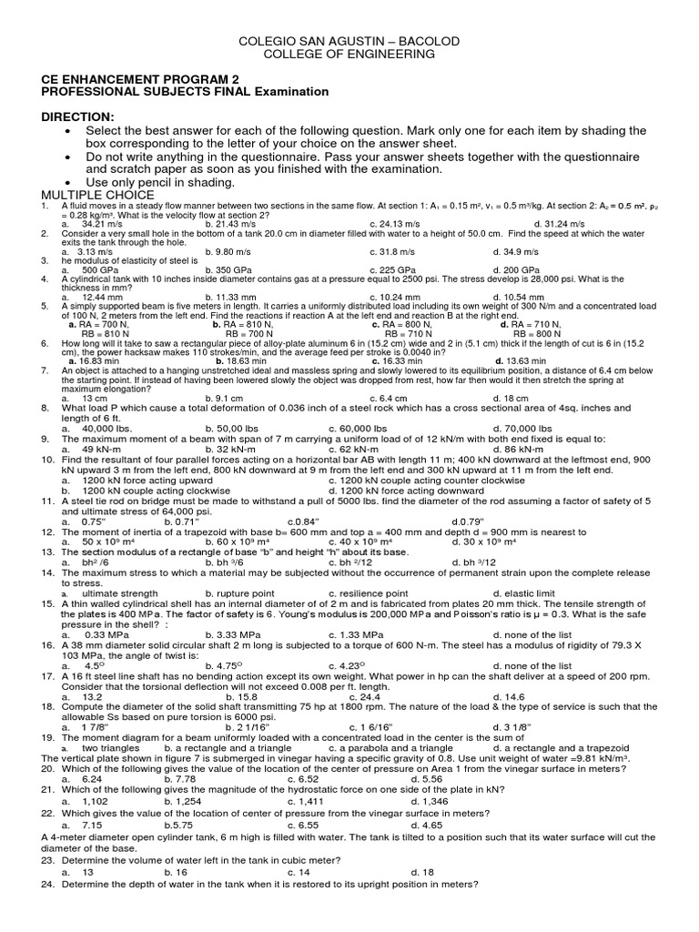 Ce Enhancement Program 2 Professional Subjects Final Examination ...