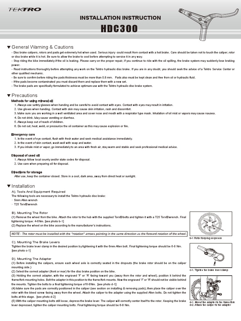 TEKTRO HDC300 Installation Instruction | PDF | Valve | Tools