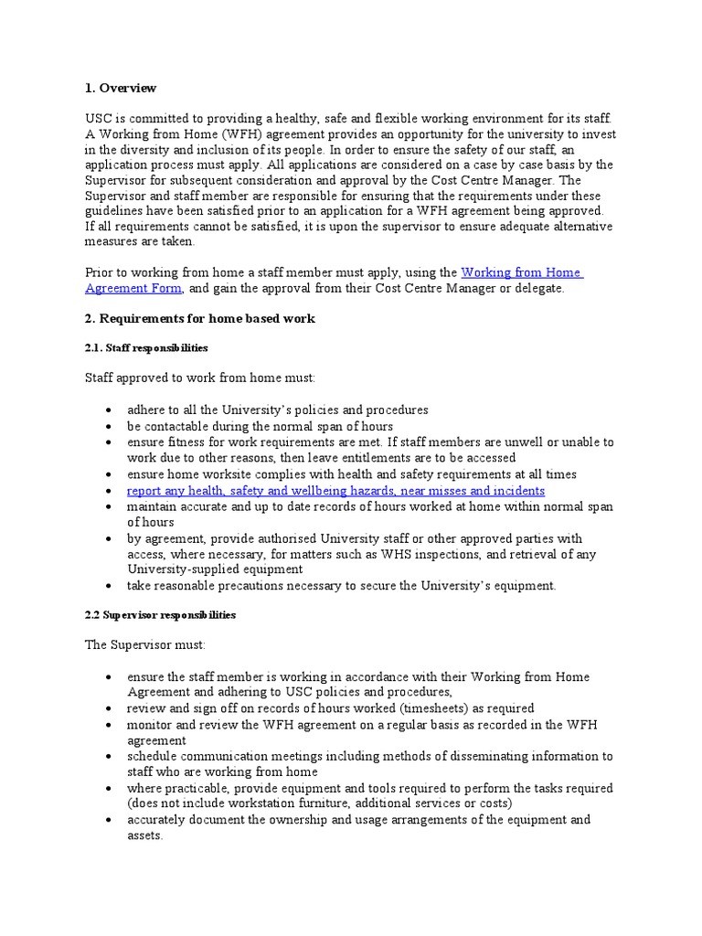 Overview: Working From Home Agreement Form | PDF | Telecommuting ...
