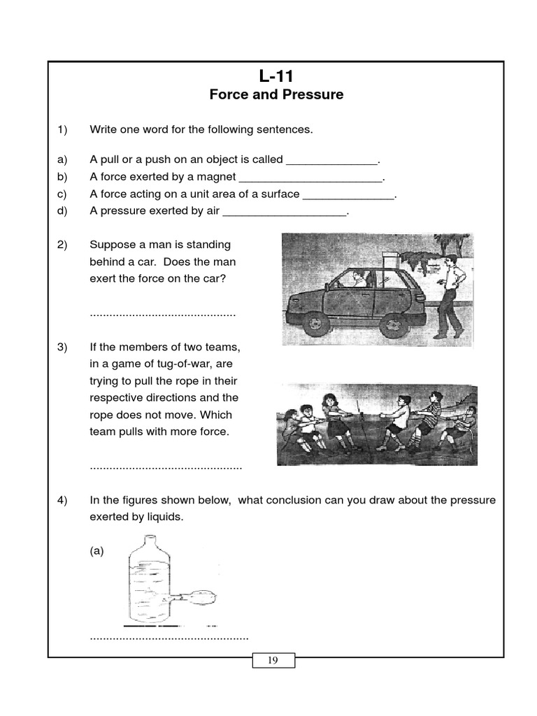 Class 8 Science Worksheet - Force and Pressure Part B | PDF