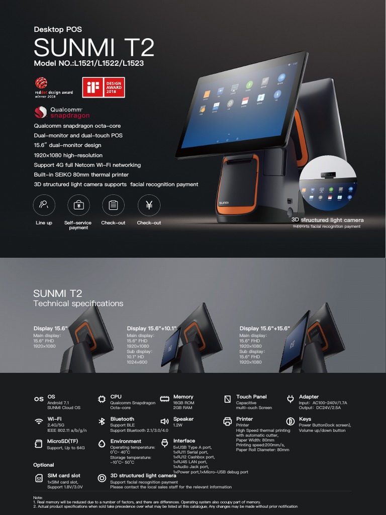 SUNMI T2-En PDF | PDF | Point Of Sale | Touchscreen