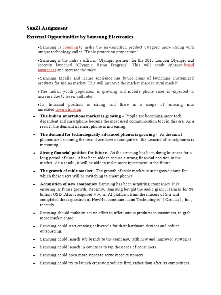 Sunzi Assignment External Oppurtunities by Samsung Electronics | PDF | Samsung Electronics ...