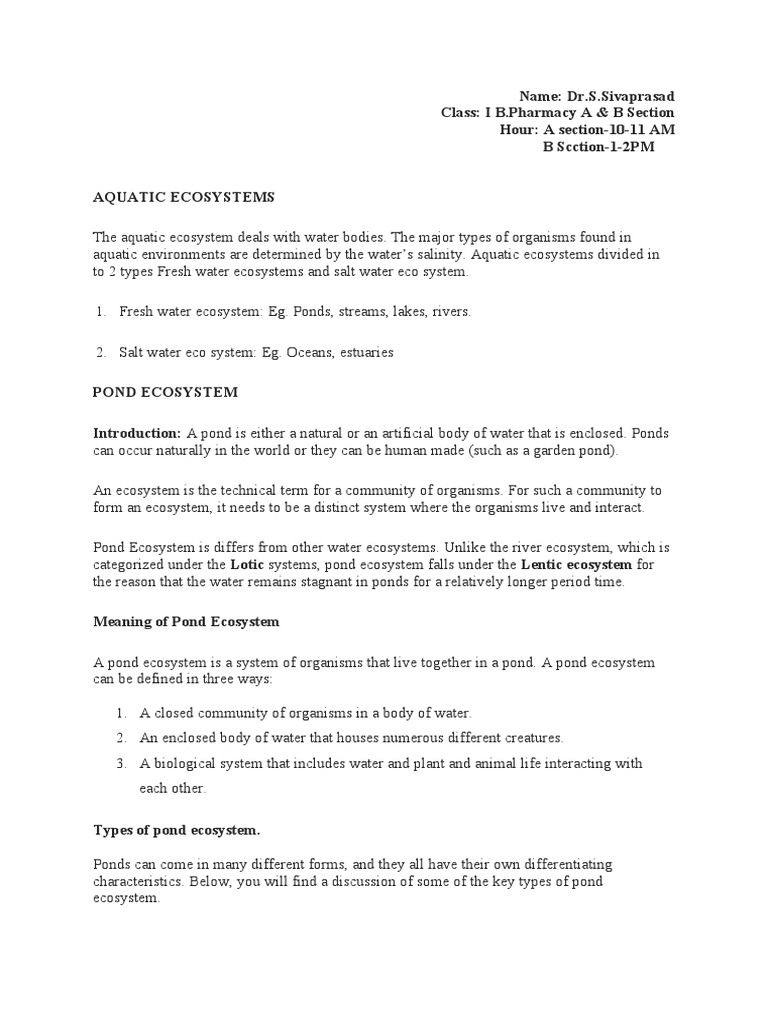 Pond Ecosystem | PDF | Aquatic Ecosystem | Pond