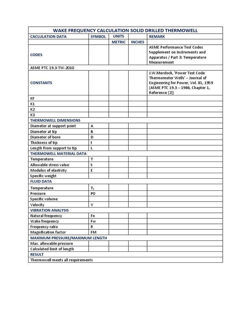 Thermowell Wake Frequency Calculation | PDF