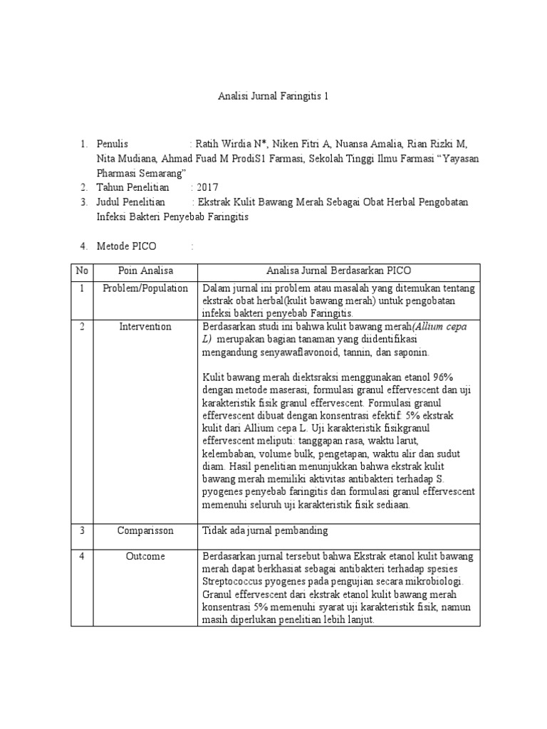 Analisi Jurnal Faringitis 1 | PDF