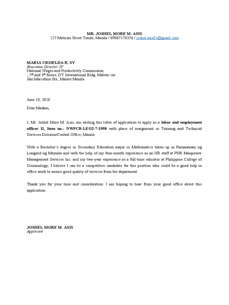 Application Letter - Dole | PDF