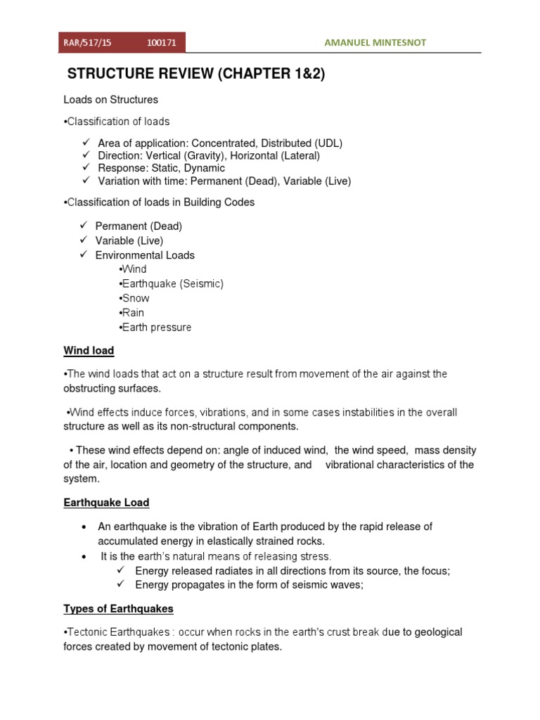 Classification of Loads on Structures and an Overview of Wind and Earthquake Loads | PDF ...