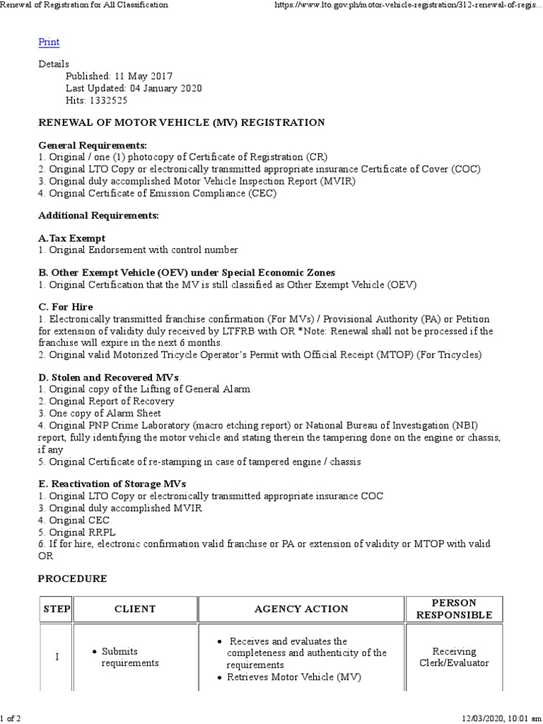 LTO Motor Vehicle Registration Renewal Guide | PDF | Vehicles | Government