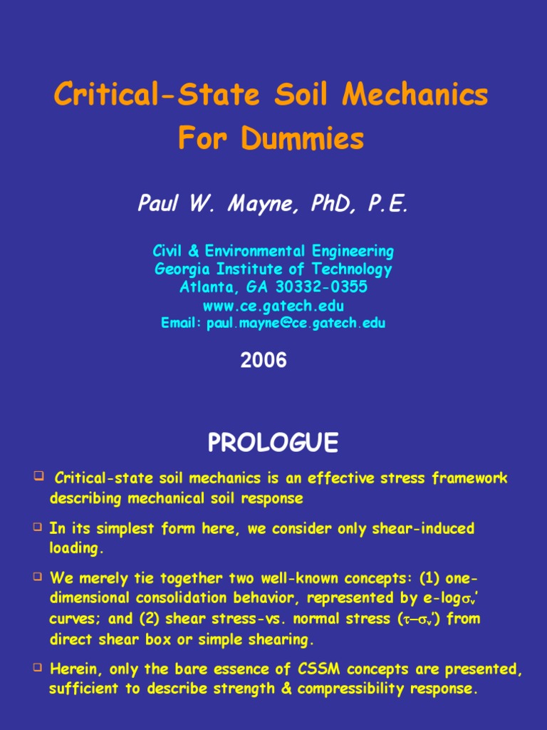 Critical-State Soil Mechanics For Dummies: Paul W. Mayne, PHD, P.E ...