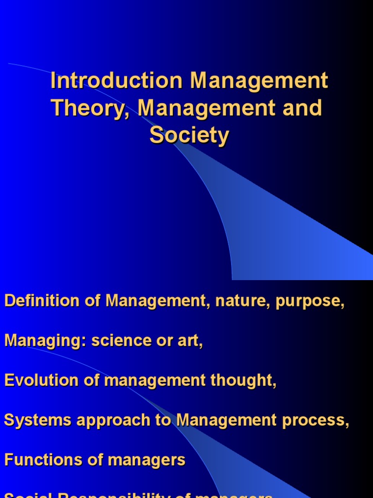Introduction Management Theory, Management and Society | PDF ...