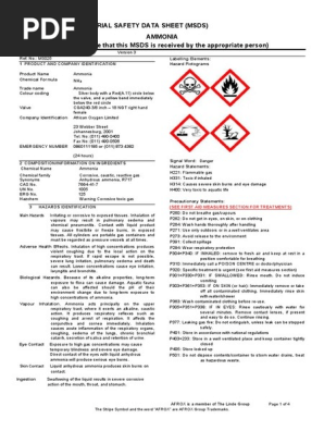 Material Safety Data Sheet (MSDS) Ammonia (Please Ensure, 58% OFF