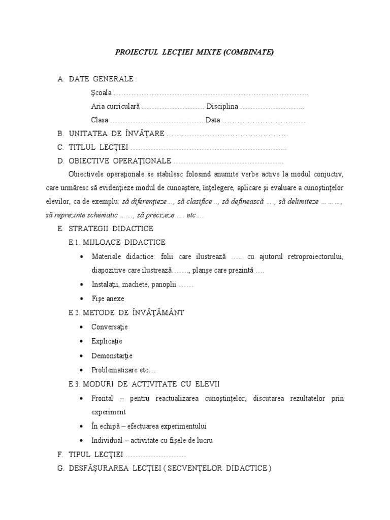 Tipuri de Lectii - PROIECTUL LECŢIEI MIXTE | PDF