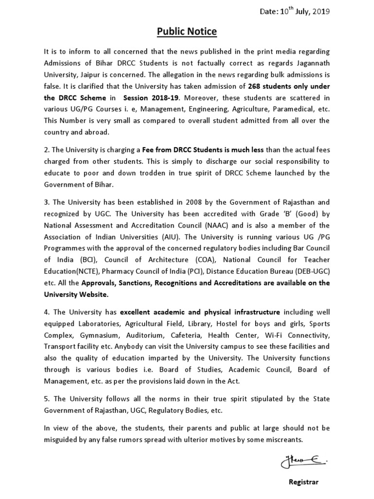 Clarification on Bihar DRCC Admissions | PDF | Learning | Further Education