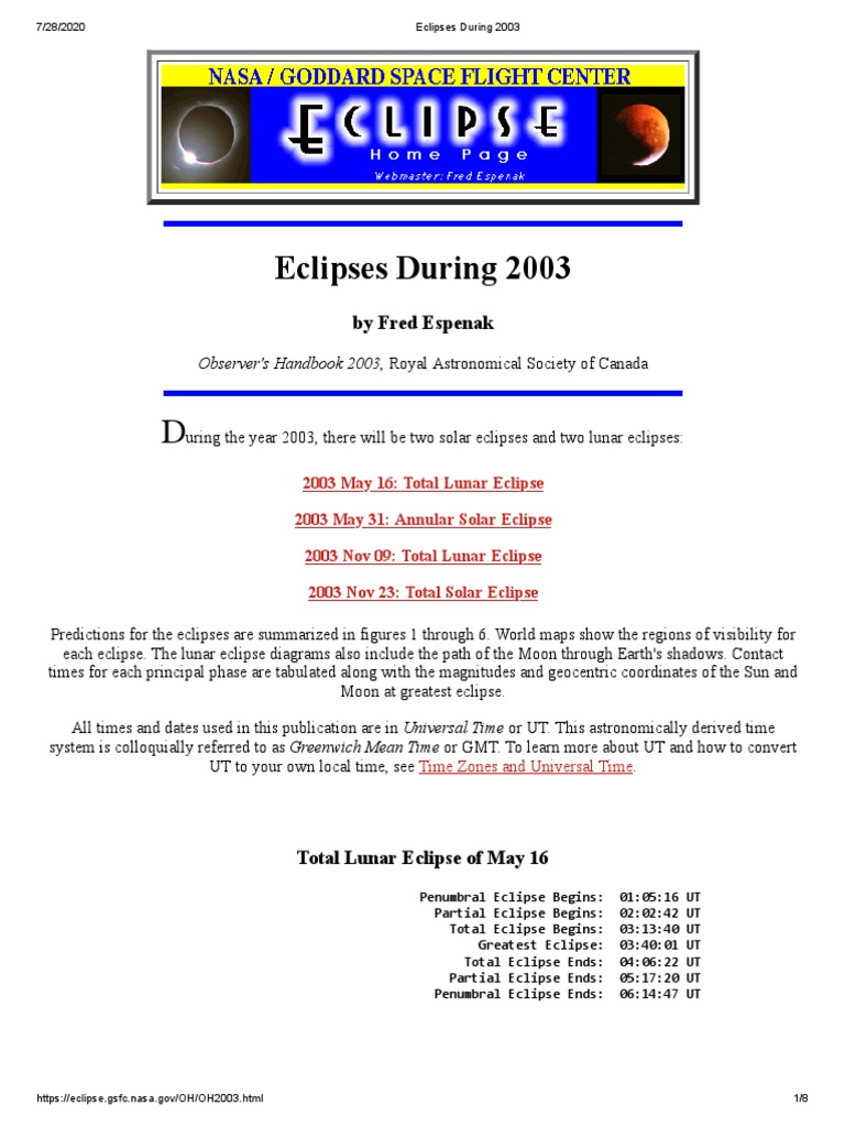 Eclipses During 2003 | Download Free PDF | Solar Eclipse | Eclipse