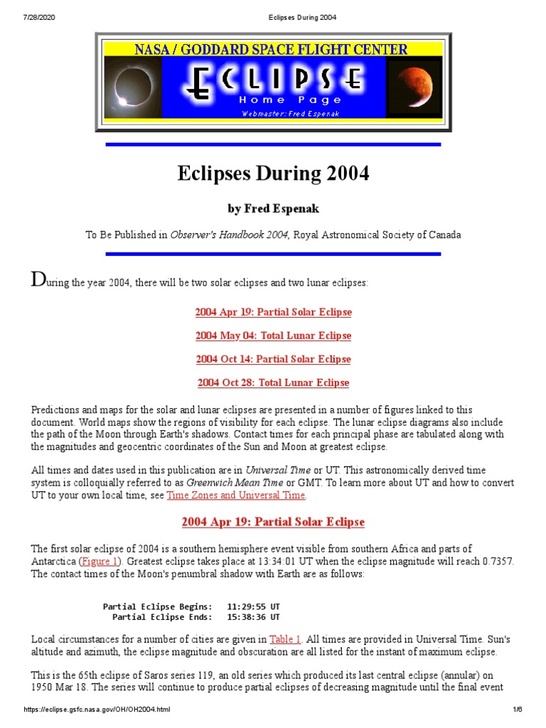Eclipses During 2004 | PDF