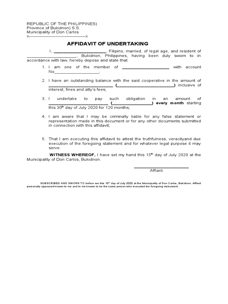 Affidavit of Undertaking. | PDF