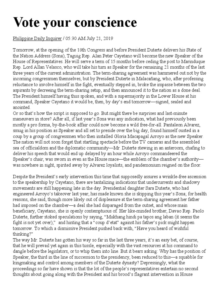 Vote Your Conscience | PDF | Rodrigo Duterte | Violence