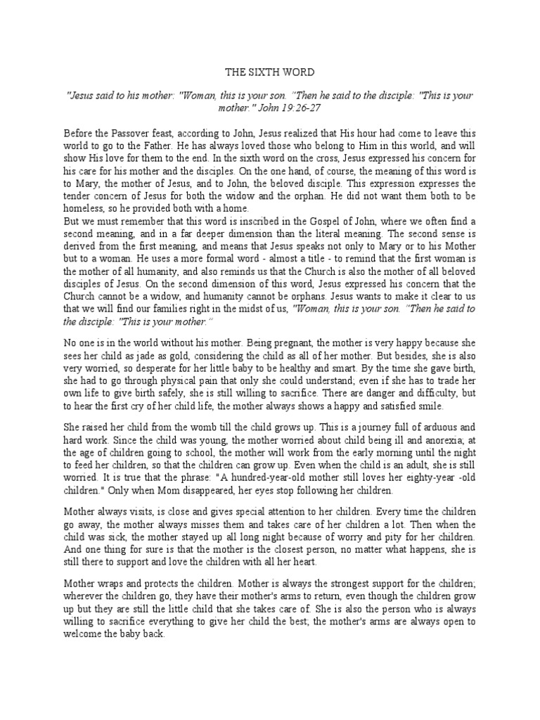 6th Word of Jesus On The Cross | PDF | Gospel Of John | Mary, Mother Of ...