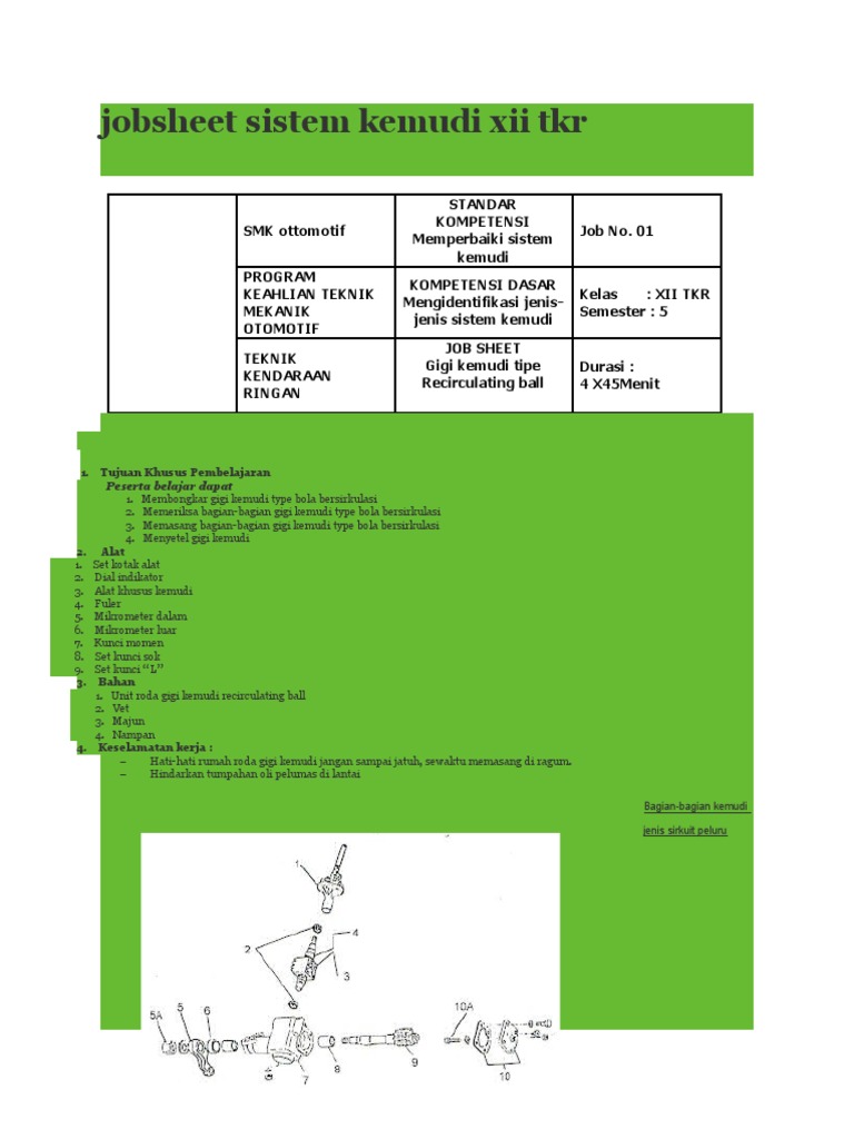 Jobsheet Sistem Kemudi Xii TKR | PDF