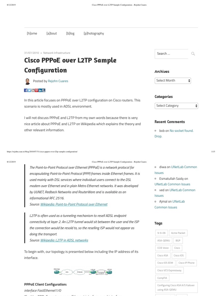 Cisco PPPoE Over L2TP Sample Configuration - Rejohn Cuares PDF | PDF ...