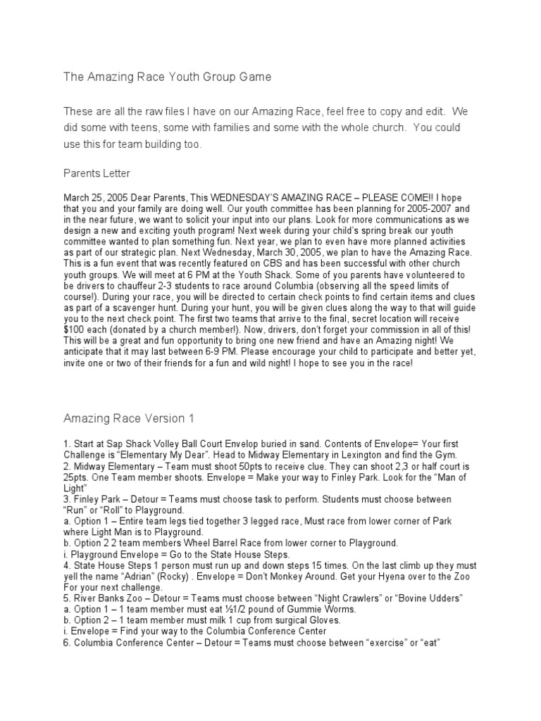 The Amazing Race Youth Group Game | PDF | The Amazing Race | Abraham