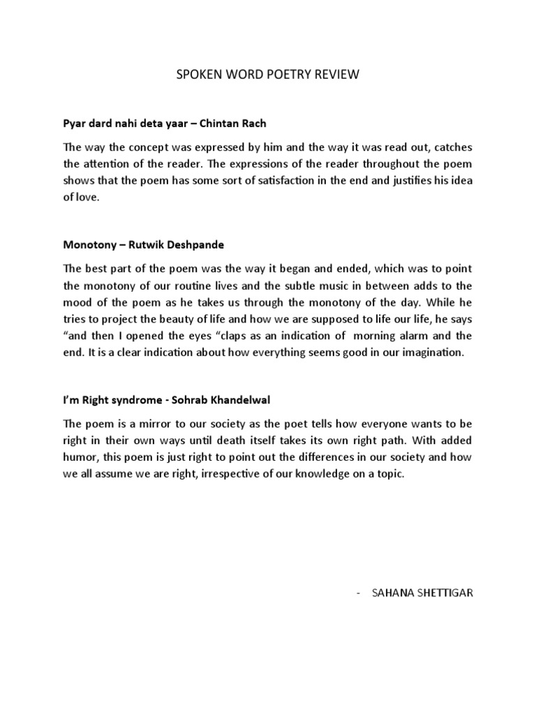 Spoken Word Poetry Reviews | PDF