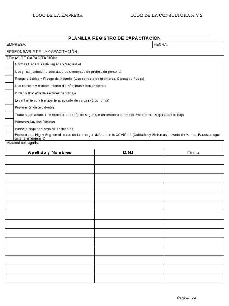 MODELO de Planilla de Capacitación | PDF