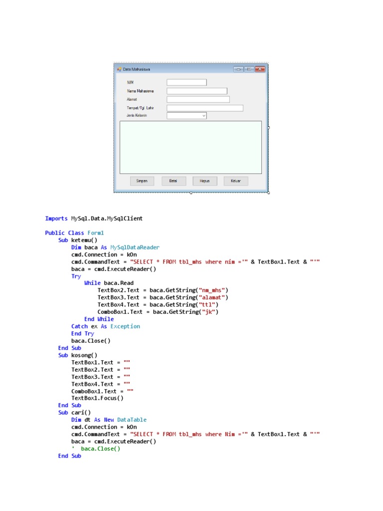 Imports Public Class Sub Dim As: Form1 Mysqldatareader | Download Free PDF | System Software ...