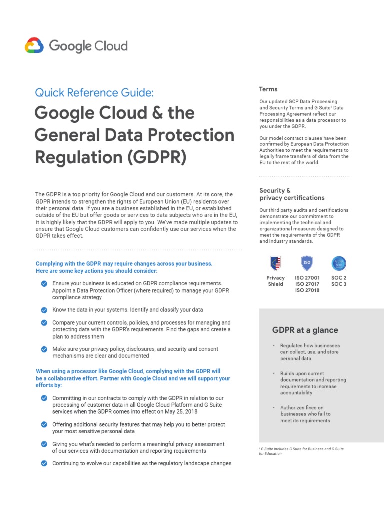 Googlecloud GDPR Quickreferenceguide Oct2018 PDF | PDF | Cloud Computing | Information Privacy