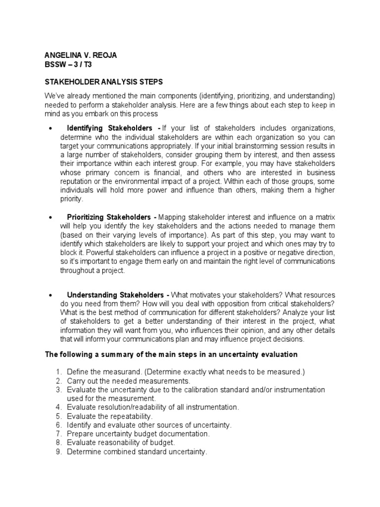 Stakeholder Analysis Steps | PDF | Uncertainty | Stakeholder (Corporate)