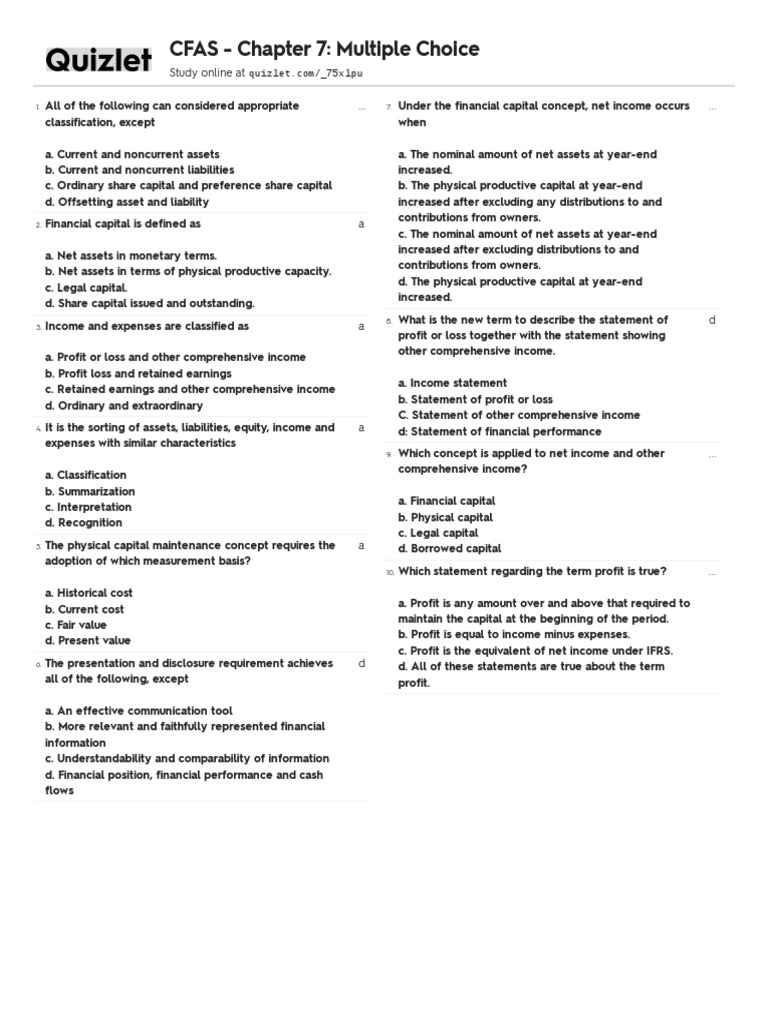 CFAS - Chapter 7: Multiple Choice | PDF | Income | Financial Capital